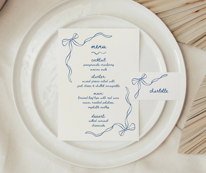 Ribbon Bow Invite Menu & Placecard Template, DIY Dinner Party Birthday ...