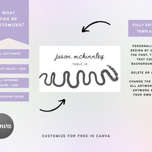PLACE CARDS Wonky Wave Border, Minimal Modern Printable Placecards ...