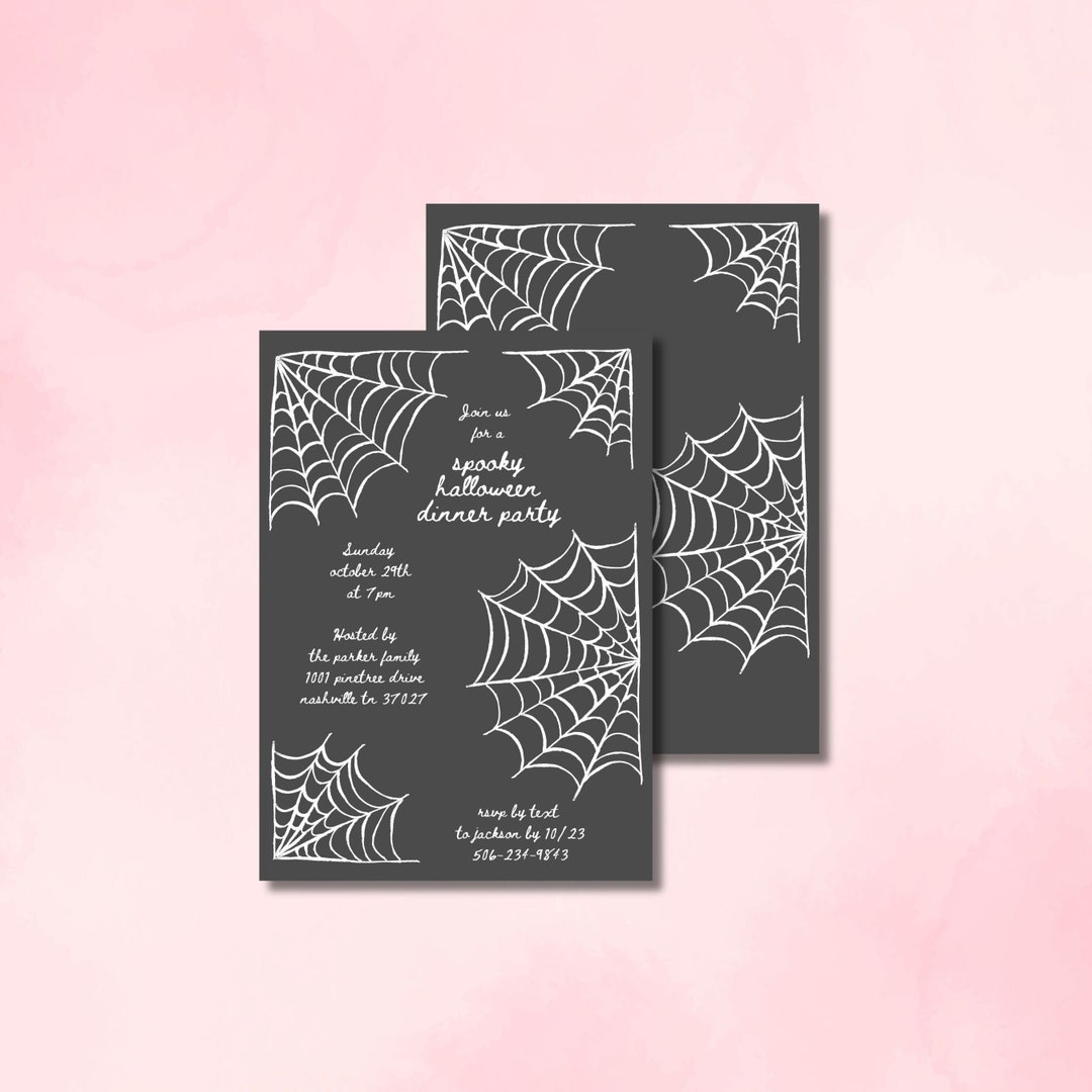 Spooky Spider Web Invitation Template, Editable Dinner Party Invite ...