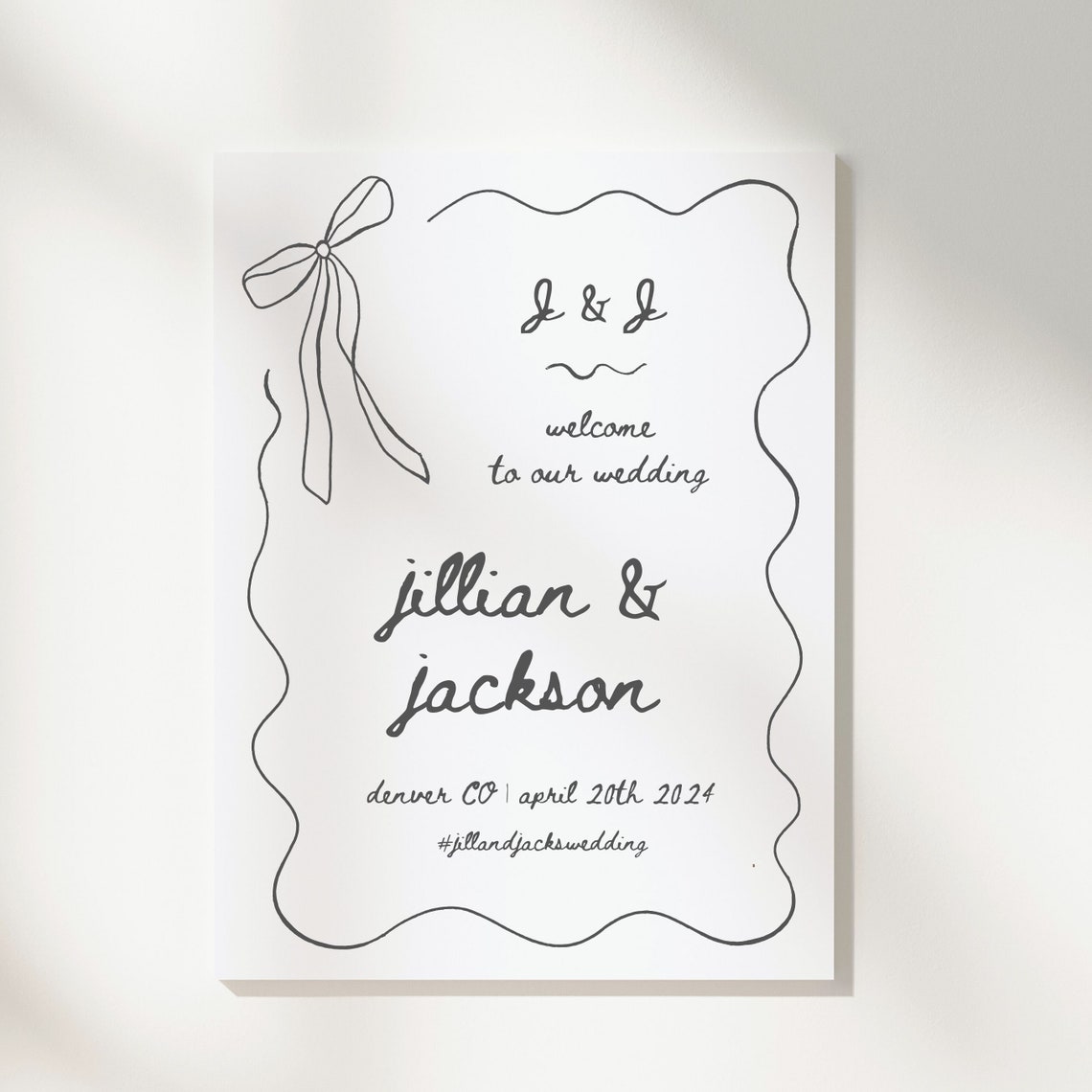 Welcome Party Sign Squiggle Bow Template, DIY Birthday Party Board ...