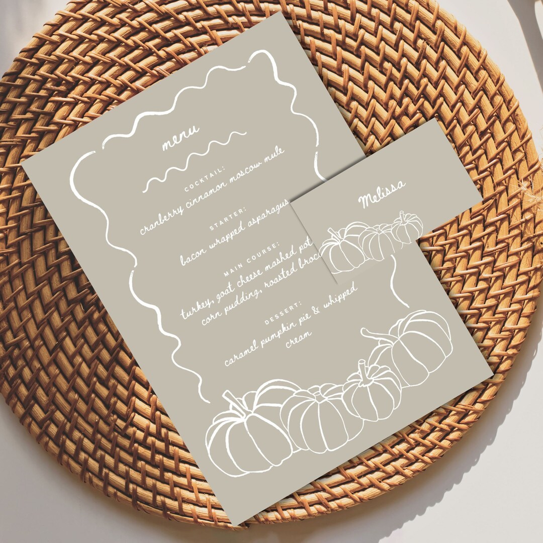 Boho Neutral Pumpkin Autumn Menu Bundle Template, Dinner Party Menu ...