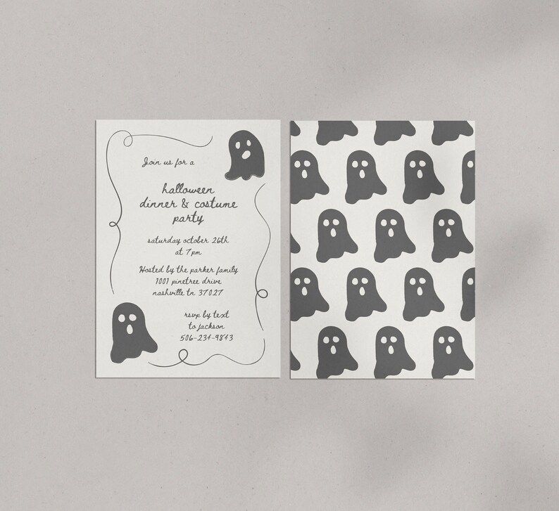 Swirly Minimal Ghost Invitation Template, Editable Dinner Party Invite ...