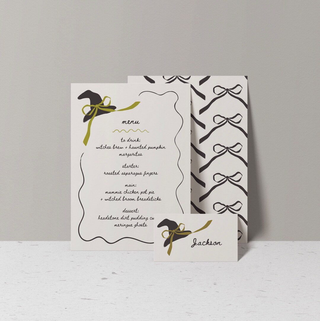 Witches Hat With Bow Menu Template Bundle, Editable Dinner Party Menu ...