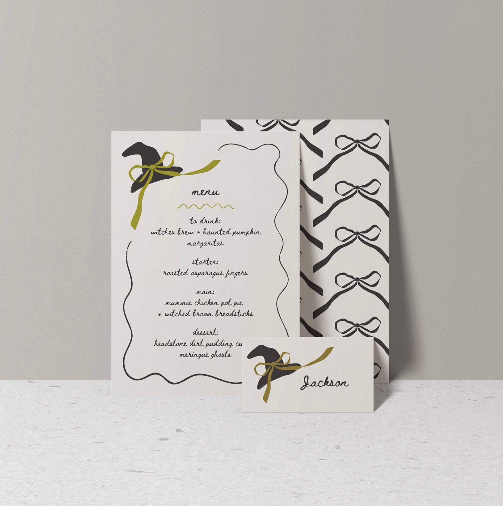 Witches Hat With Bow Menu Template Bundle, Editable Dinner Party Menu ...