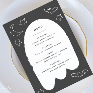 Cute Halloween Ghost Silhouette Menu Bundle, Dinner Party Menu Canva ...