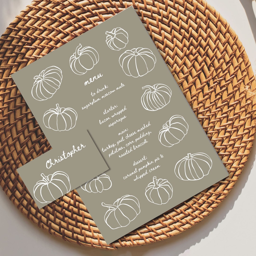 Boho Neutral Fall Autumn Menu Bundle Template, Dinner Party Menu, Hand ...