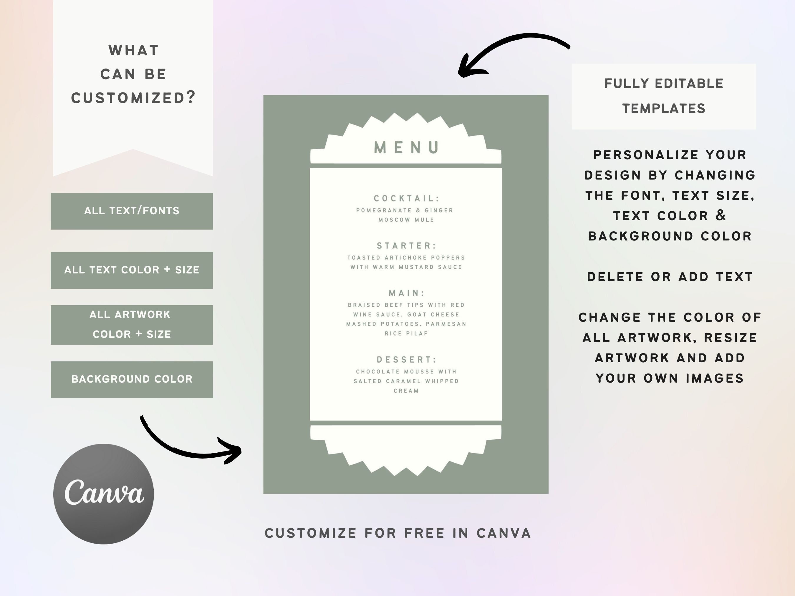 RECEPTION MENUS, Bar Drinks Menu, Retro Pacifica Wes Anderson Inspired ...