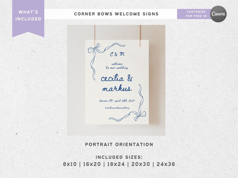 Welcome Party Sign - Ribbon Bow Template, DIY Birthday Party Board ...