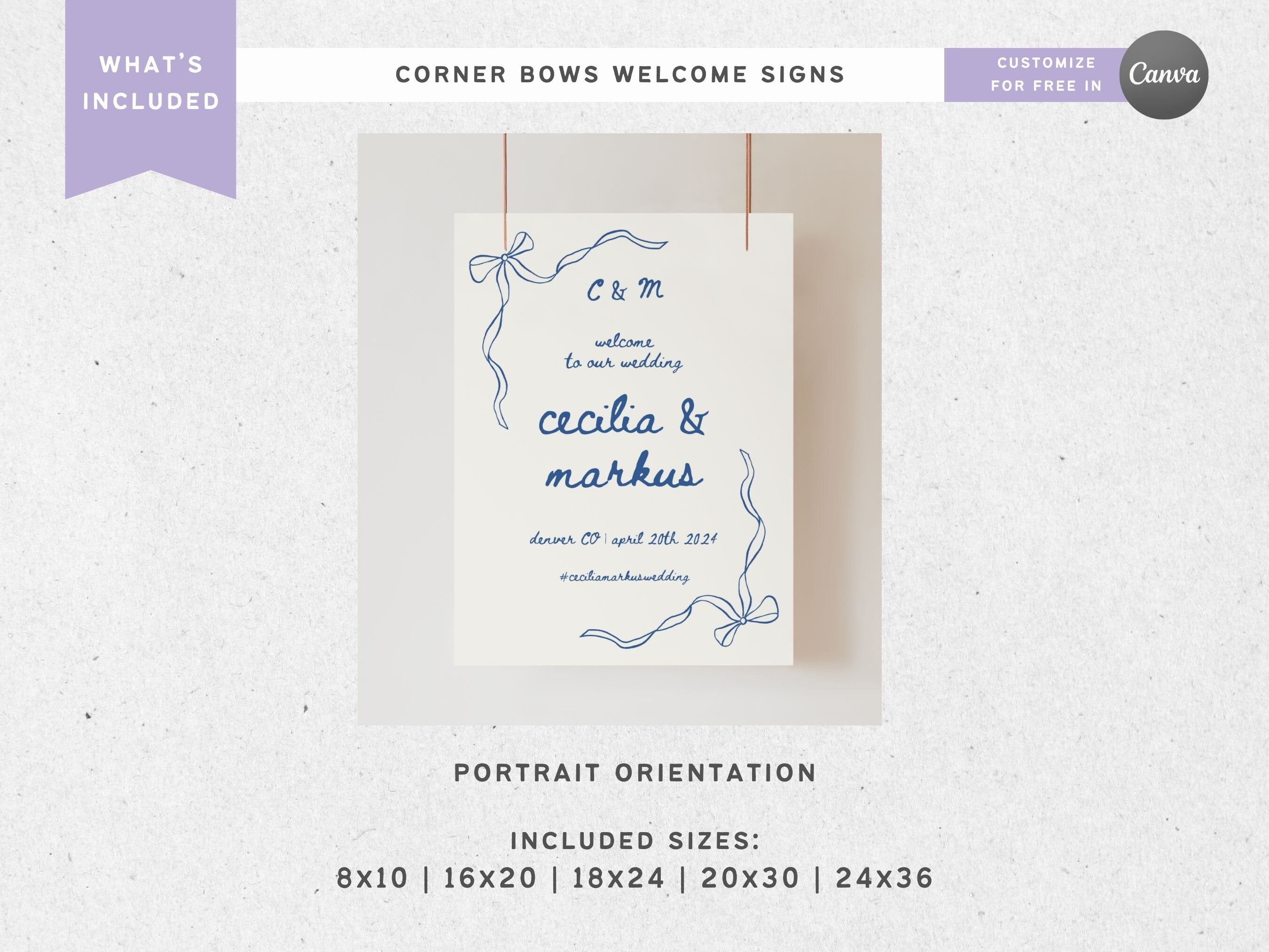 Welcome Party Sign Ribbon Bow Template, DIY Birthday Party Board ...