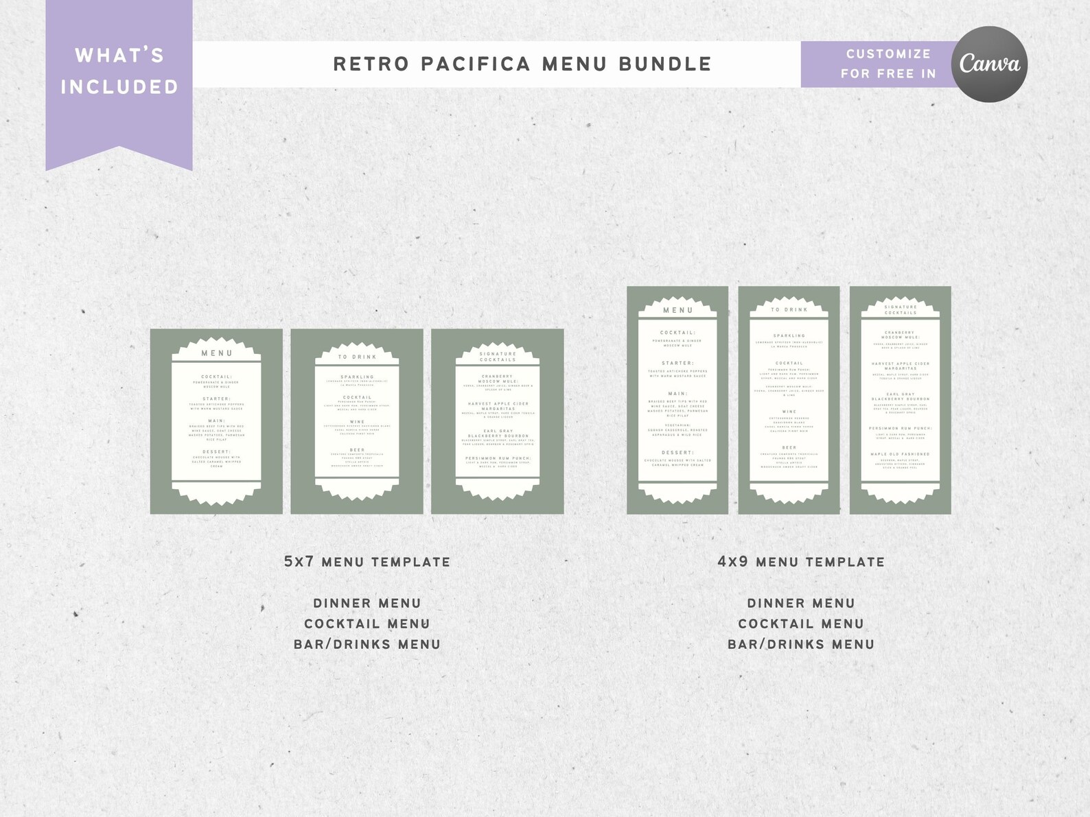 RECEPTION MENUS, Bar Drinks Menu, Retro Pacifica Wes Anderson Inspired ...
