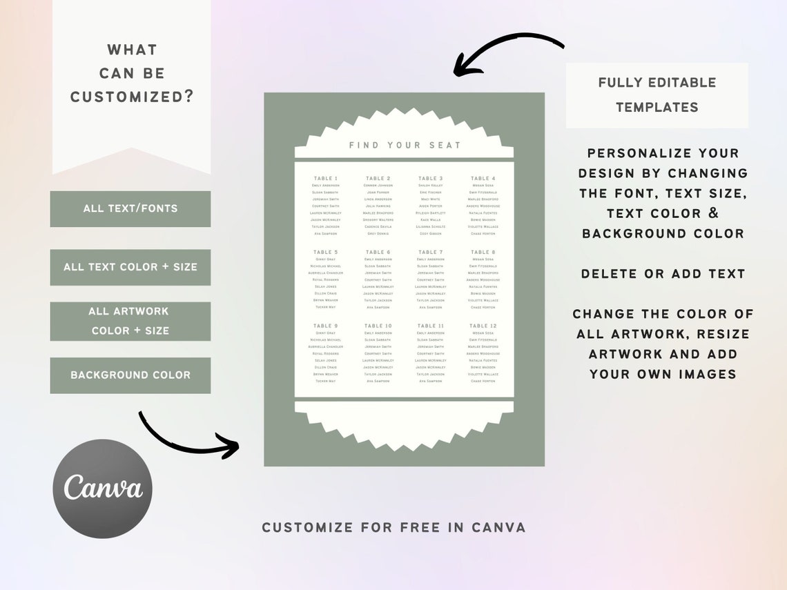 SEATING CHART Reception Signage Retro Pacifica Wes Anderson Inspired ...