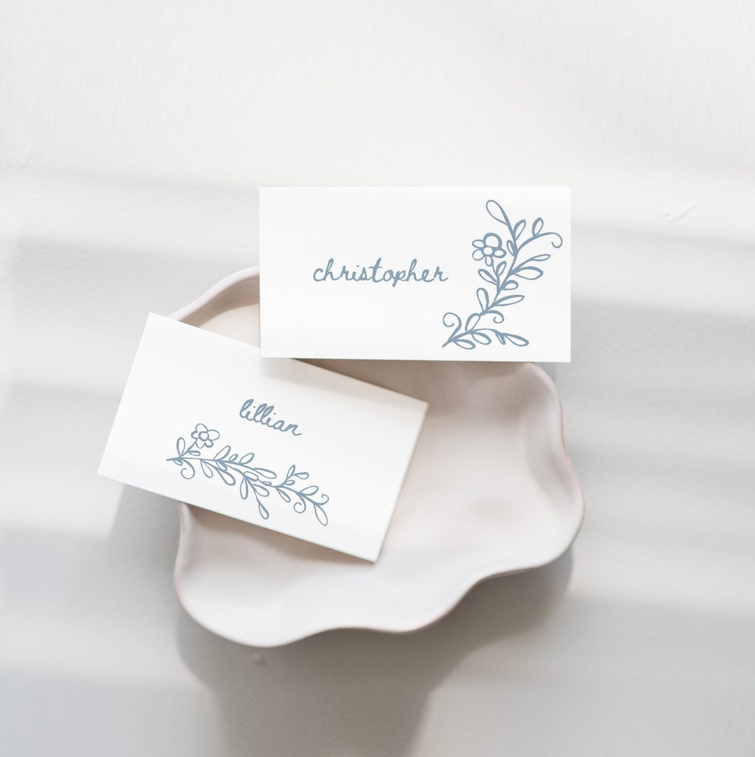 PLACE CARDS Blue Floral Frame, Minimal Modern Printable Placecards ...