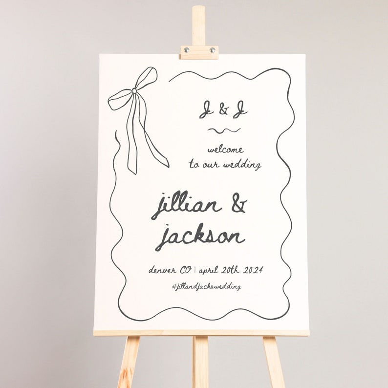 Welcome Party Sign Squiggle Bow Template, DIY Birthday Party Board ...