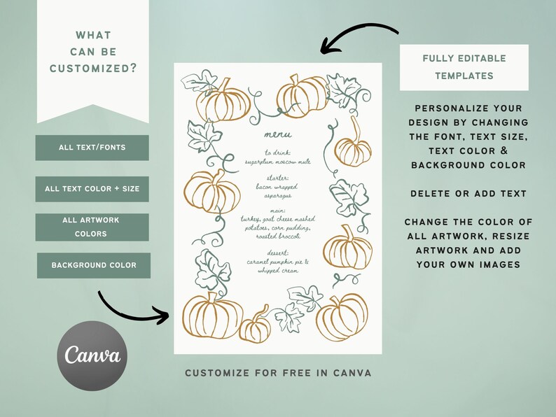 Friendsgiving Menu & Place Card Bundle, Fall Autumn Menu Template ...