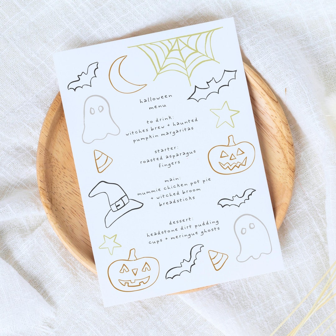 Spooky Halloween Party Menu & Place Card Bundle, Halloween Invitation ...