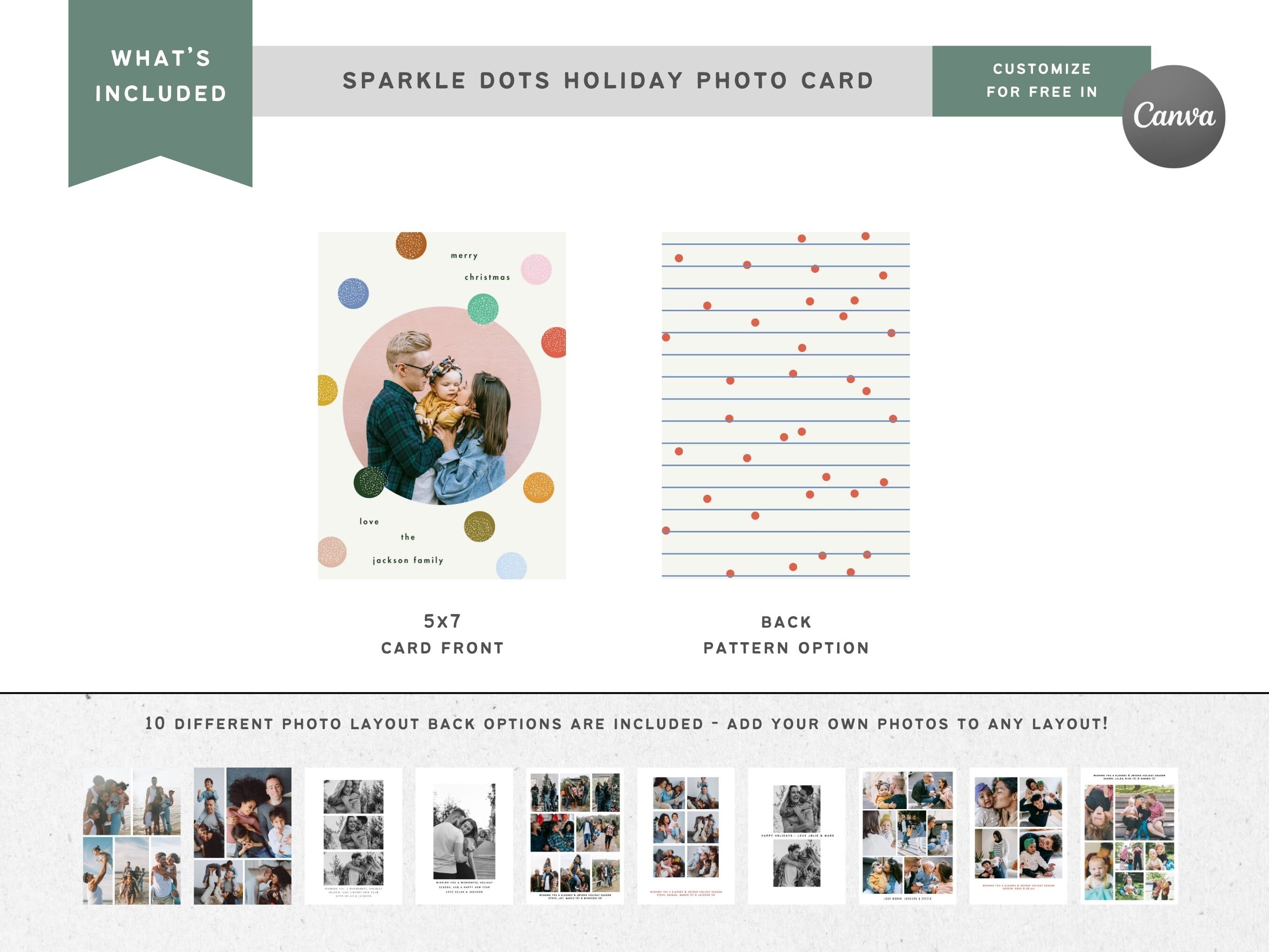 Digital PHOTO CHRISTMAS CARD Colorful Polka Dots Canva - Etsy