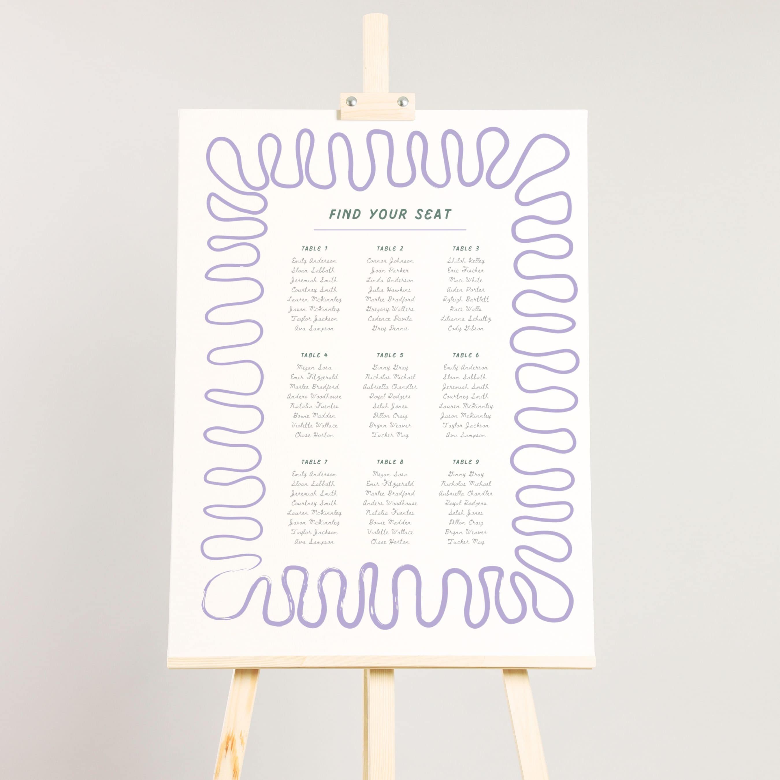 Seating Chart Reception Signage Big Wavy Border Printable - Etsy