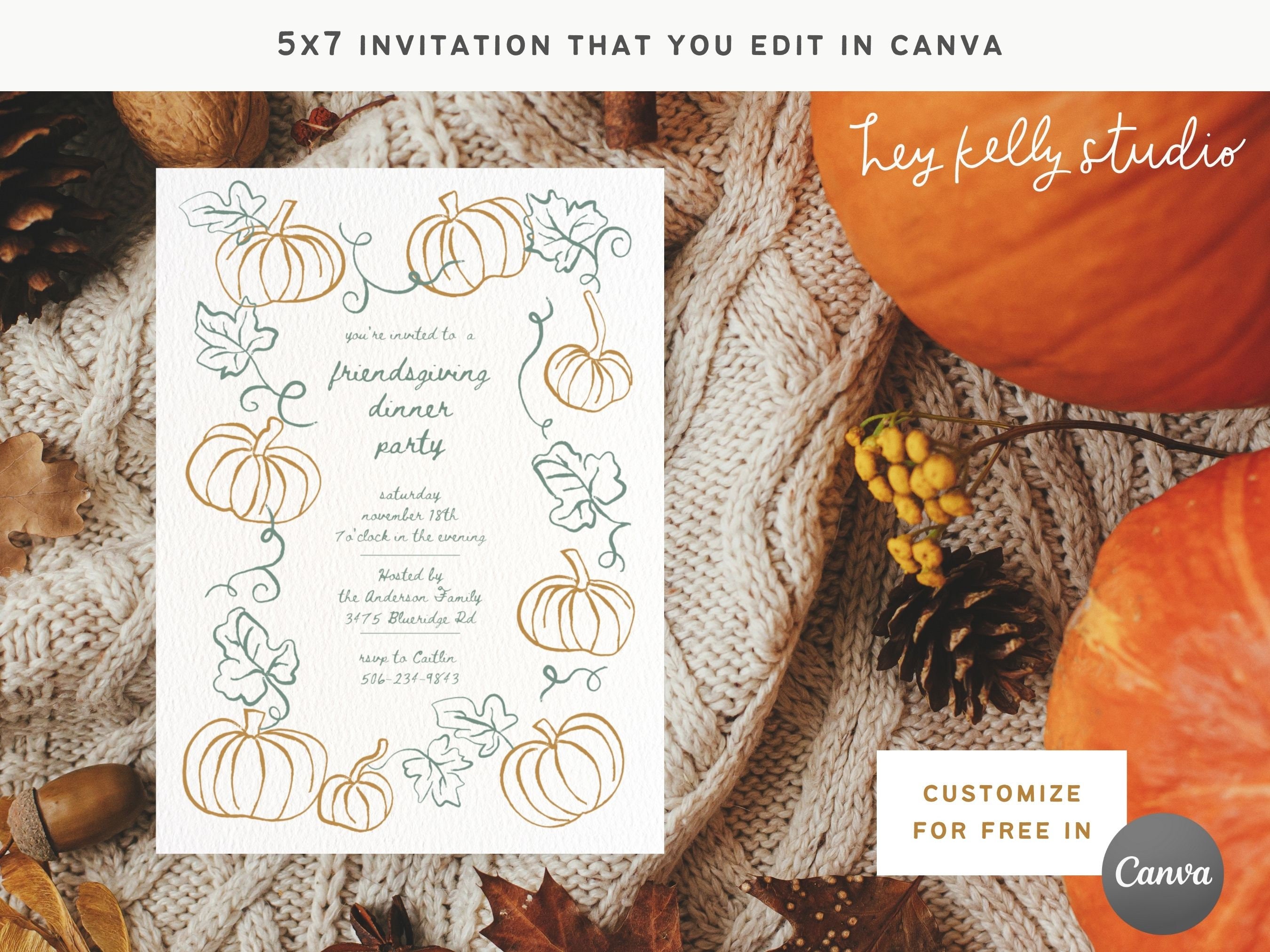 FRIENDSGIVING INVITATION, Fall Autumn Dinner Party Invite Template ...