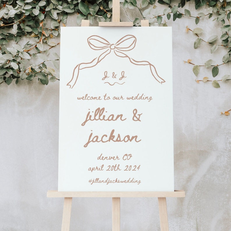 Welcome Party Sign - Hand-drawn Bow Ribbon Template, DIY Birthday Party ...