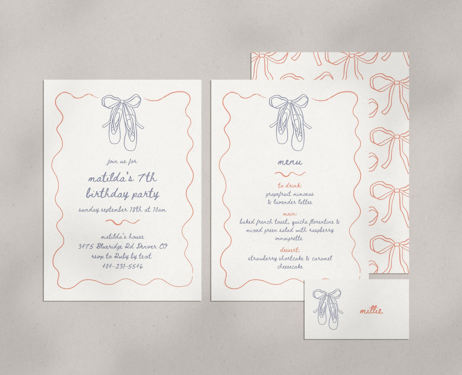 Hand-drawn Ballet Shoe Squiggle Invite Menu & Placecard Template, DIY ...