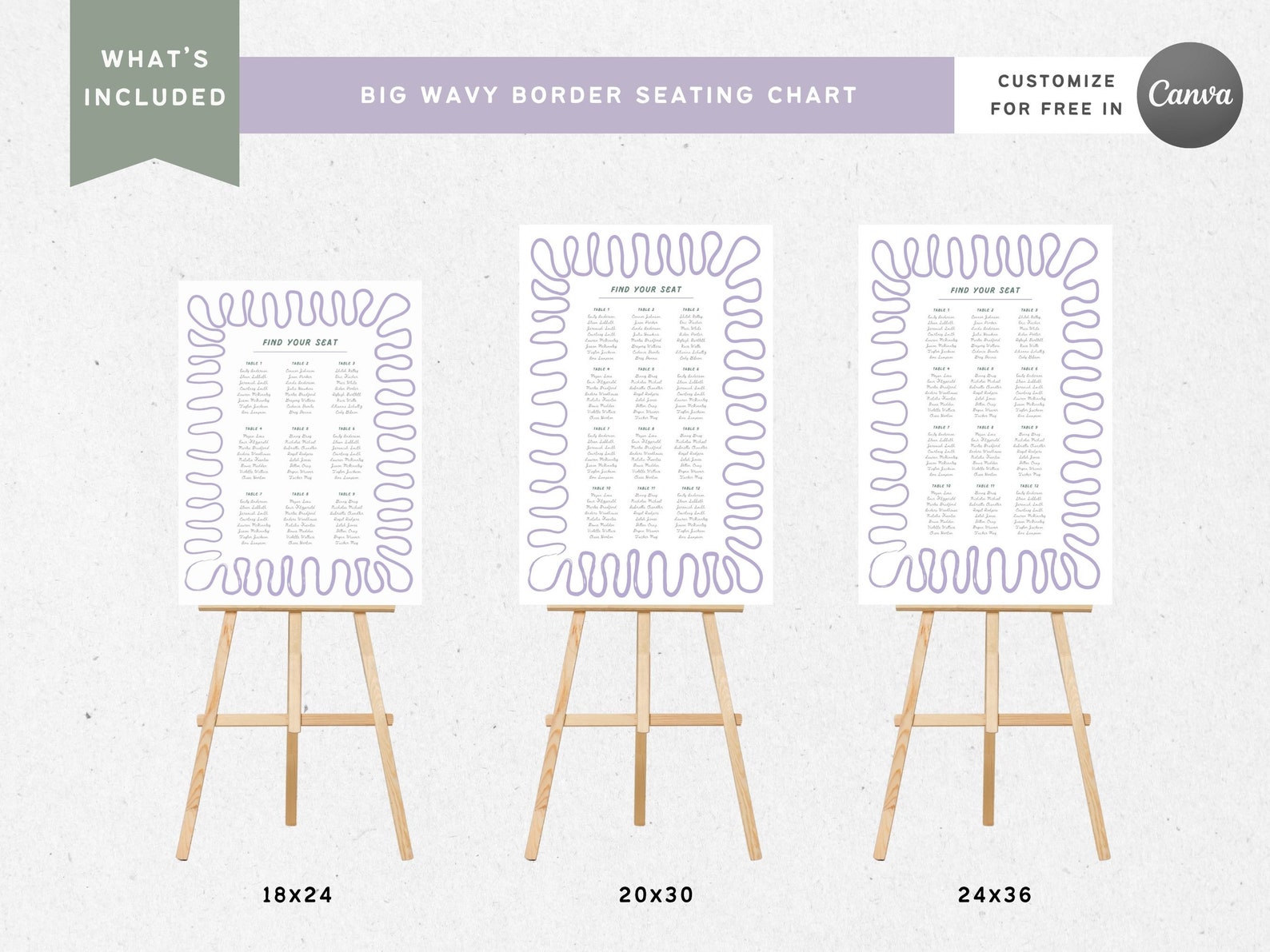 Seating Chart Reception Signage Big Wavy Border Printable - Etsy