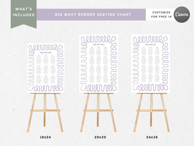 Seating Chart Reception Signage Big Wavy Border Printable - Etsy