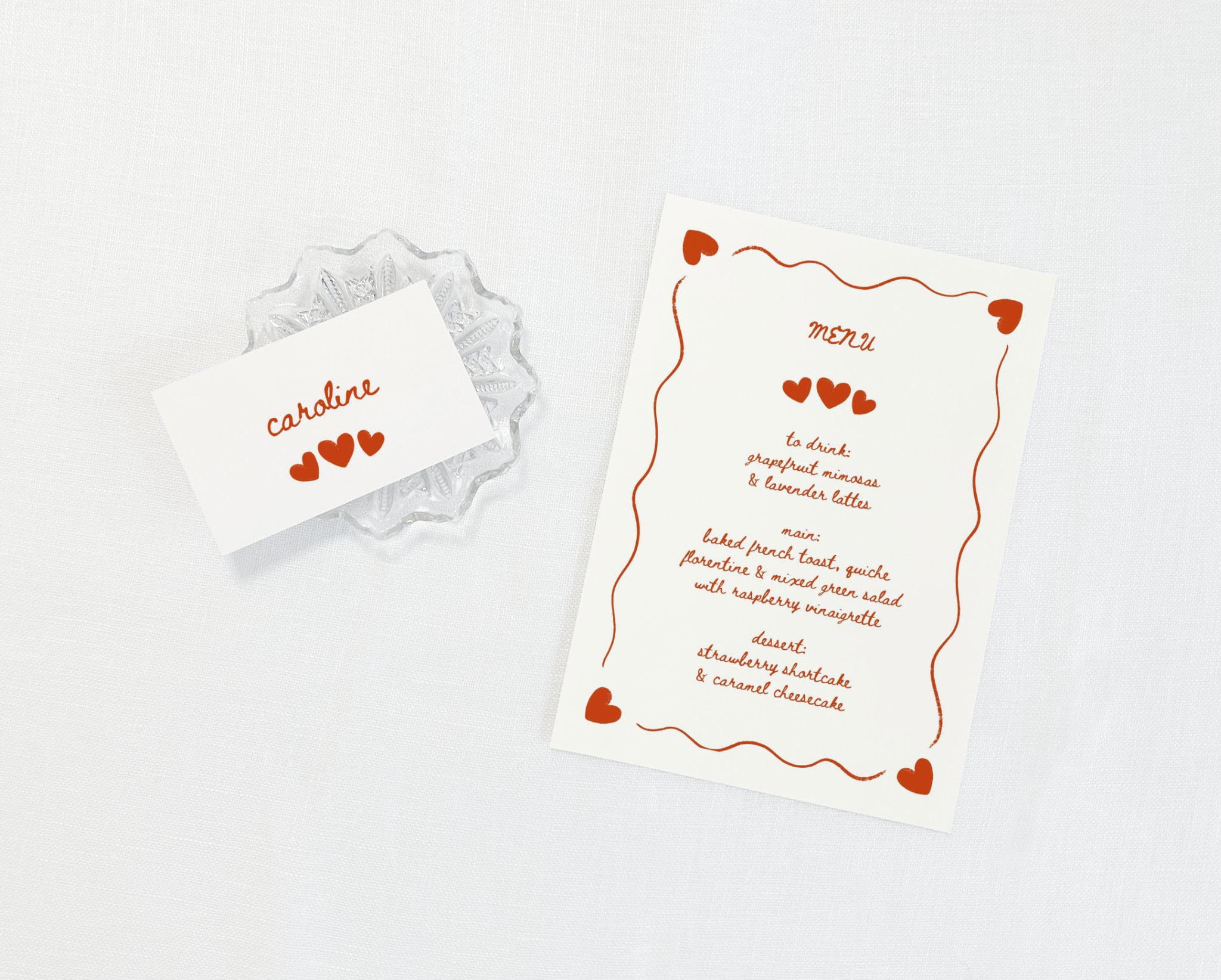 Galentine's Red Heart Invite Menu & Placecard Template, DIY Brunch ...