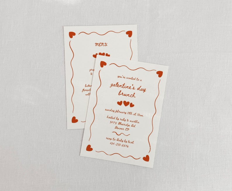Galentine's Red Heart Invite Menu & Placecard Template, DIY Brunch ...