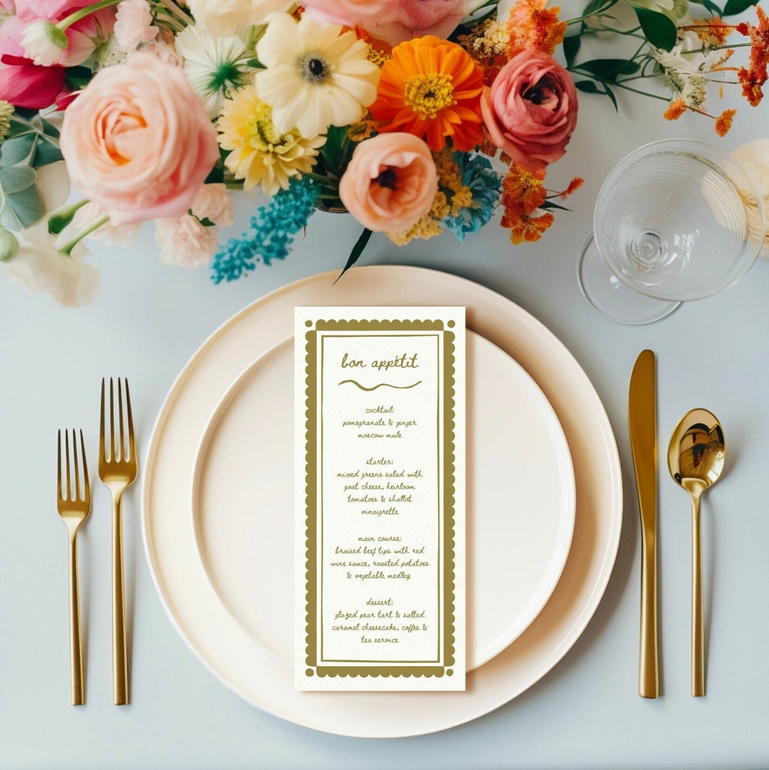 RECEPTION MENUS, Bar Drinks Menu, Simple Scallops Border, Dinner Party ...