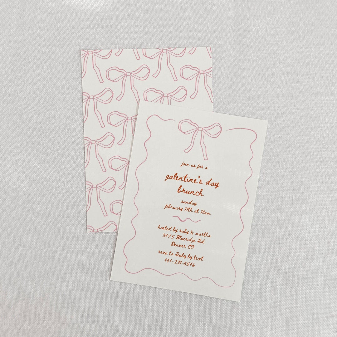 Galentine's Bow Squiggle Invite Template, DIY Valentine's Brunch ...