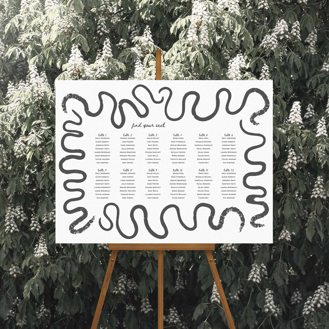 SEATING CHART Reception Signage Wonky Waves Border, Printable Wedding ...