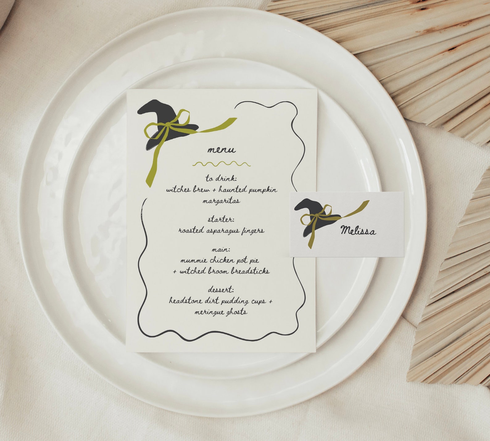 Witches Hat With Bow Menu Template Bundle, Editable Dinner Party Menu ...