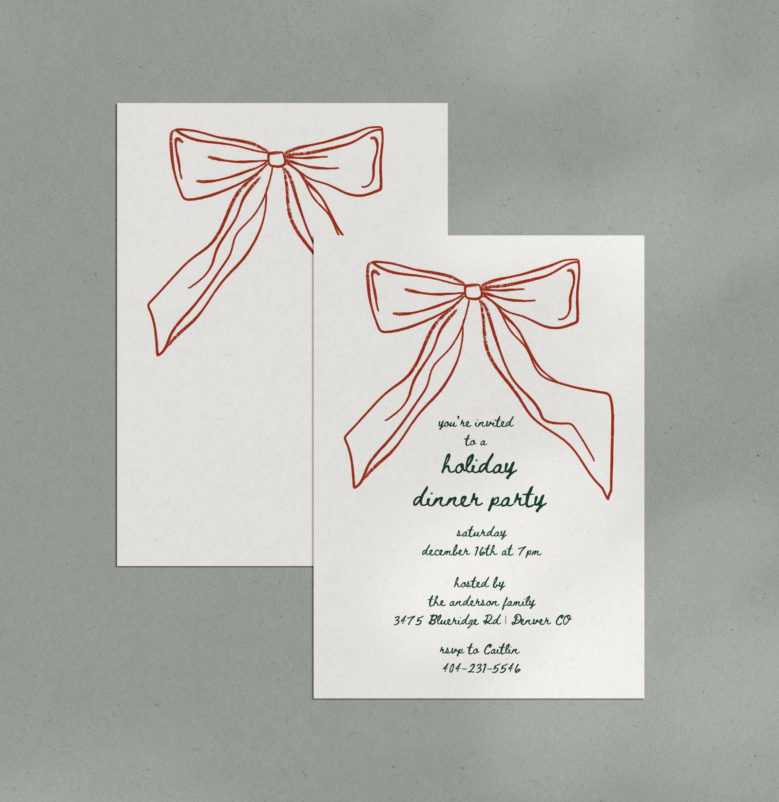 Big Bow Invitation Template, DIY Holiday Party Invitation, Hand-drawn ...