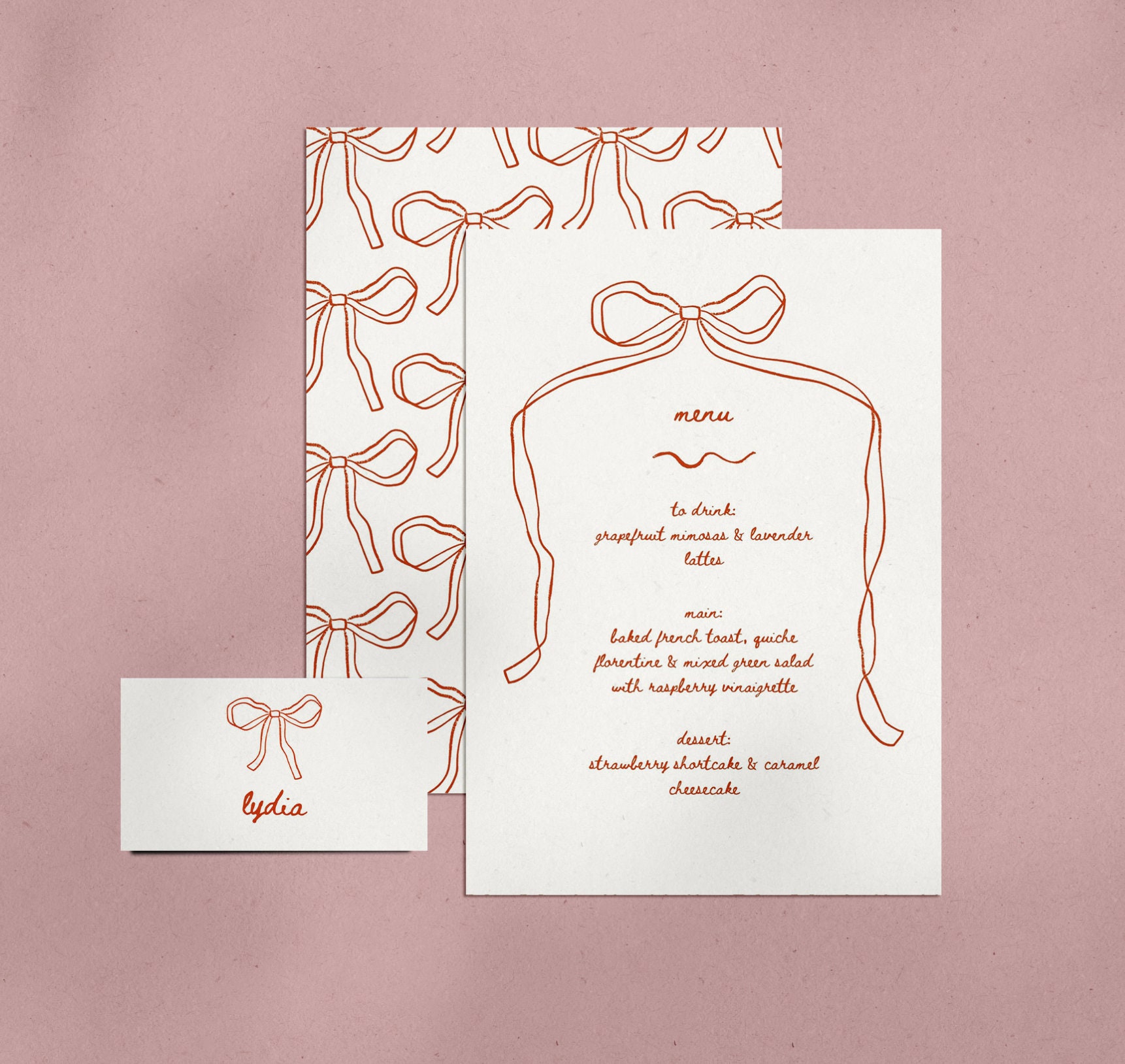 Galentine's Ribbon Bow Menu & Placecard Template, DIY Printable Brunch ...