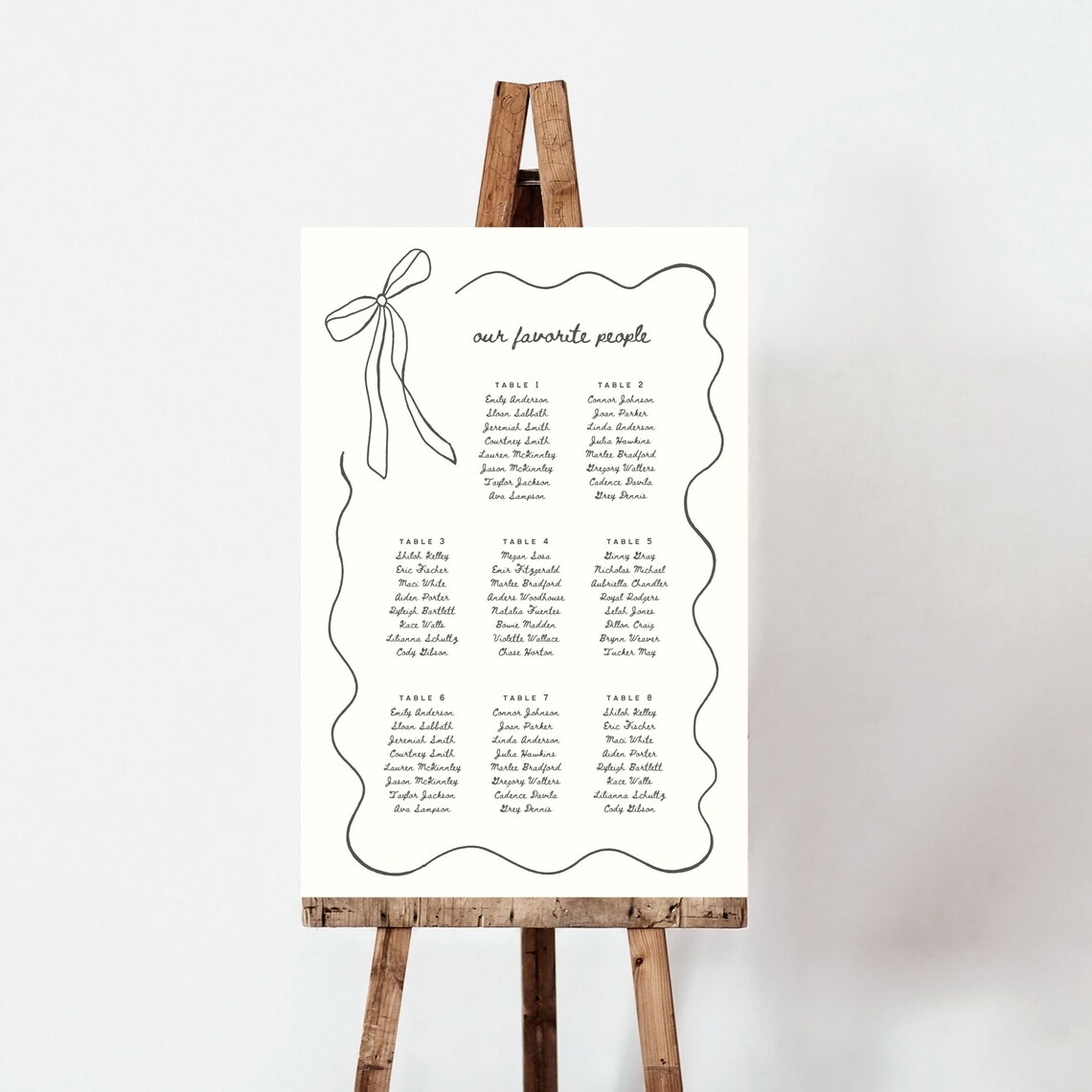 SEATING CHART Reception Signage Squiggle Bow, Printable Wedding Table ...