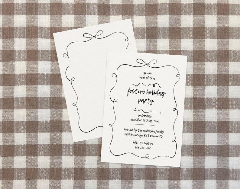 Ribbon Bow Minimal Invitation Template, DIY Party Invitation, Hand ...