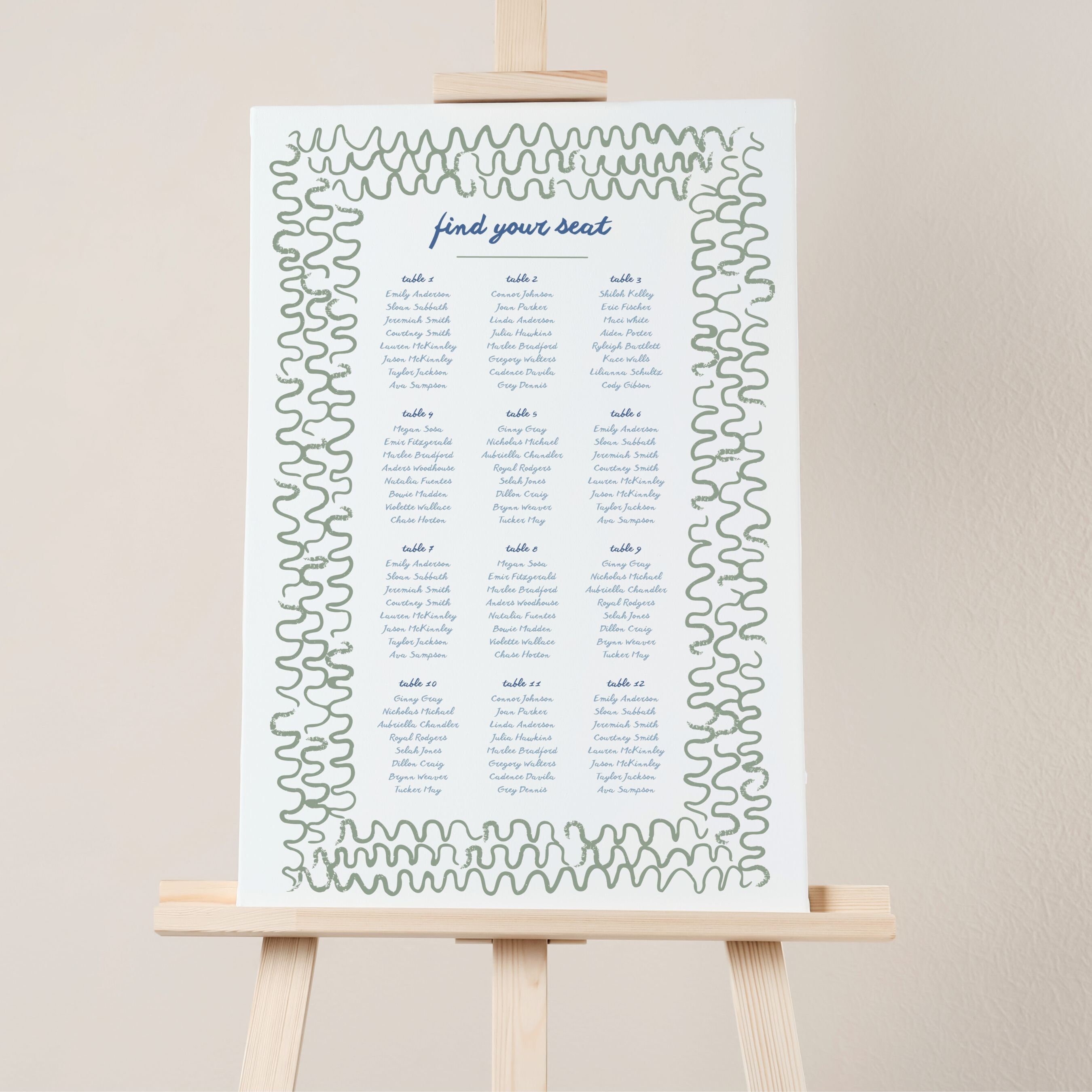Seating Chart Reception Signage Mini Wavy Border, Printable Wedding ...