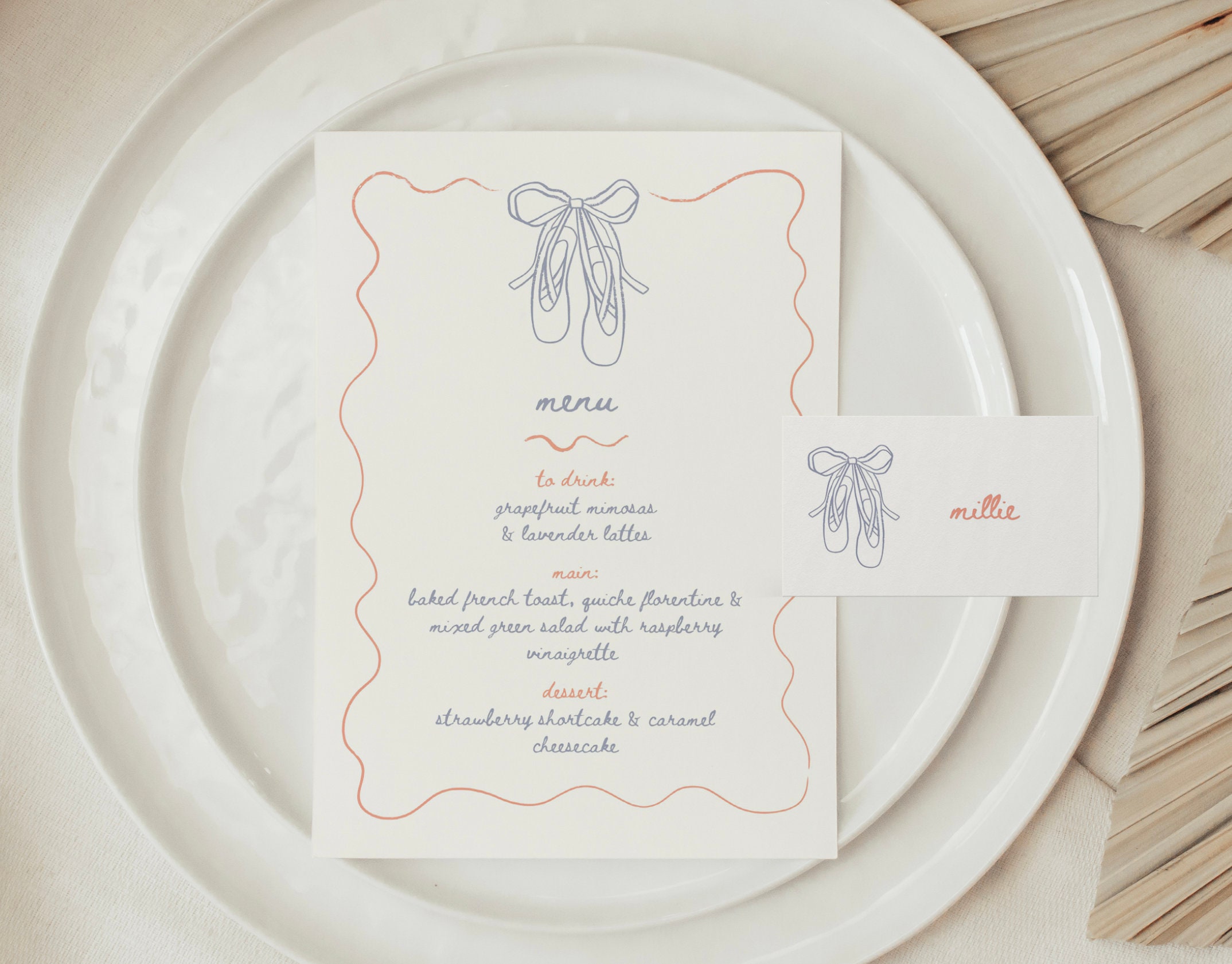 Hand-drawn Ballet Shoe Squiggle Invite Menu & Placecard Template, DIY ...