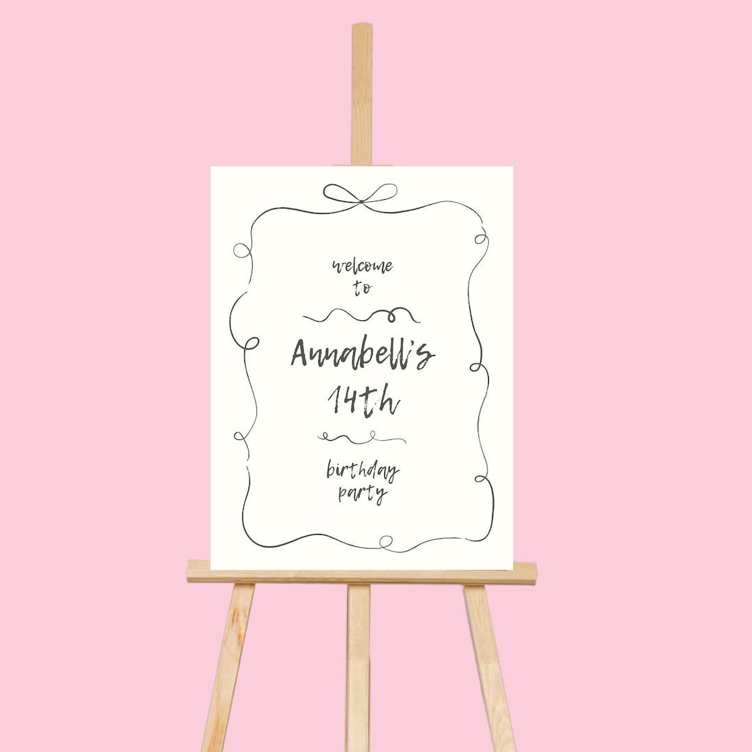 Welcome Party Sign Loopy Bow Ribbon Template, DIY Birthday Party Board ...