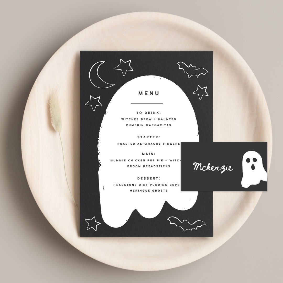 Cute Halloween Ghost Silhouette Menu Bundle, Dinner Party Menu Canva ...