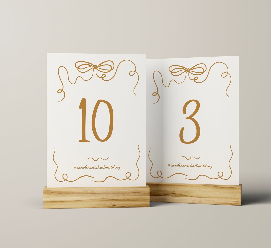 TABLE NUMBERS for Reception, Swirly Bow Wedding Table Number Cards ...