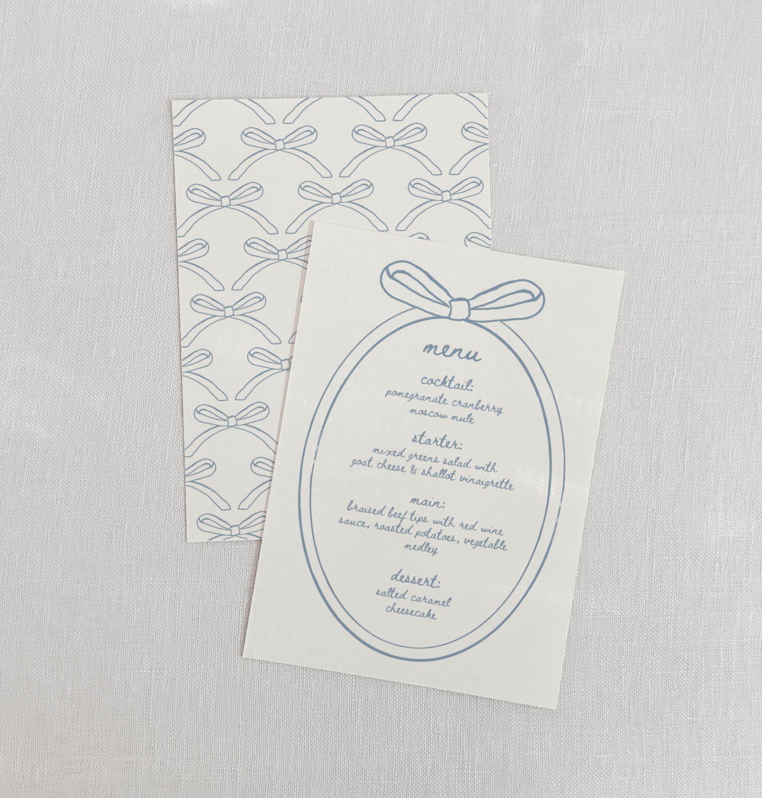 Bow Ribbon Menu & Placecard Template, DIY Bow Brunch Menu, Wedding Menu ...