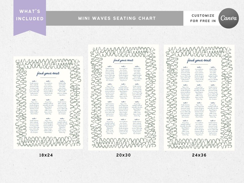 Seating Chart Reception Signage Mini Wavy Border, Printable Wedding ...