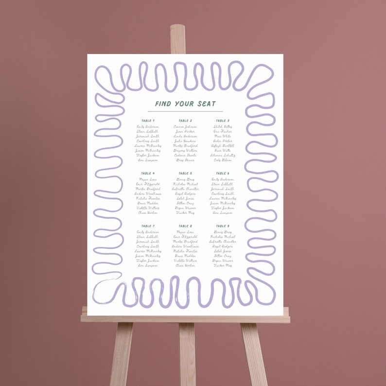 Seating Chart Reception Signage Big Wavy Border Printable - Etsy