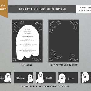 Cute Halloween Ghost Silhouette Menu Bundle, Dinner Party Menu Canva ...