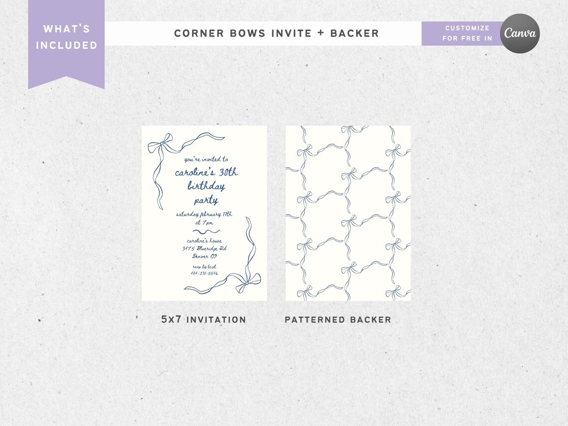Bow Ribbon Invite Template, DIY Birthday Party Brunch Invitation ...