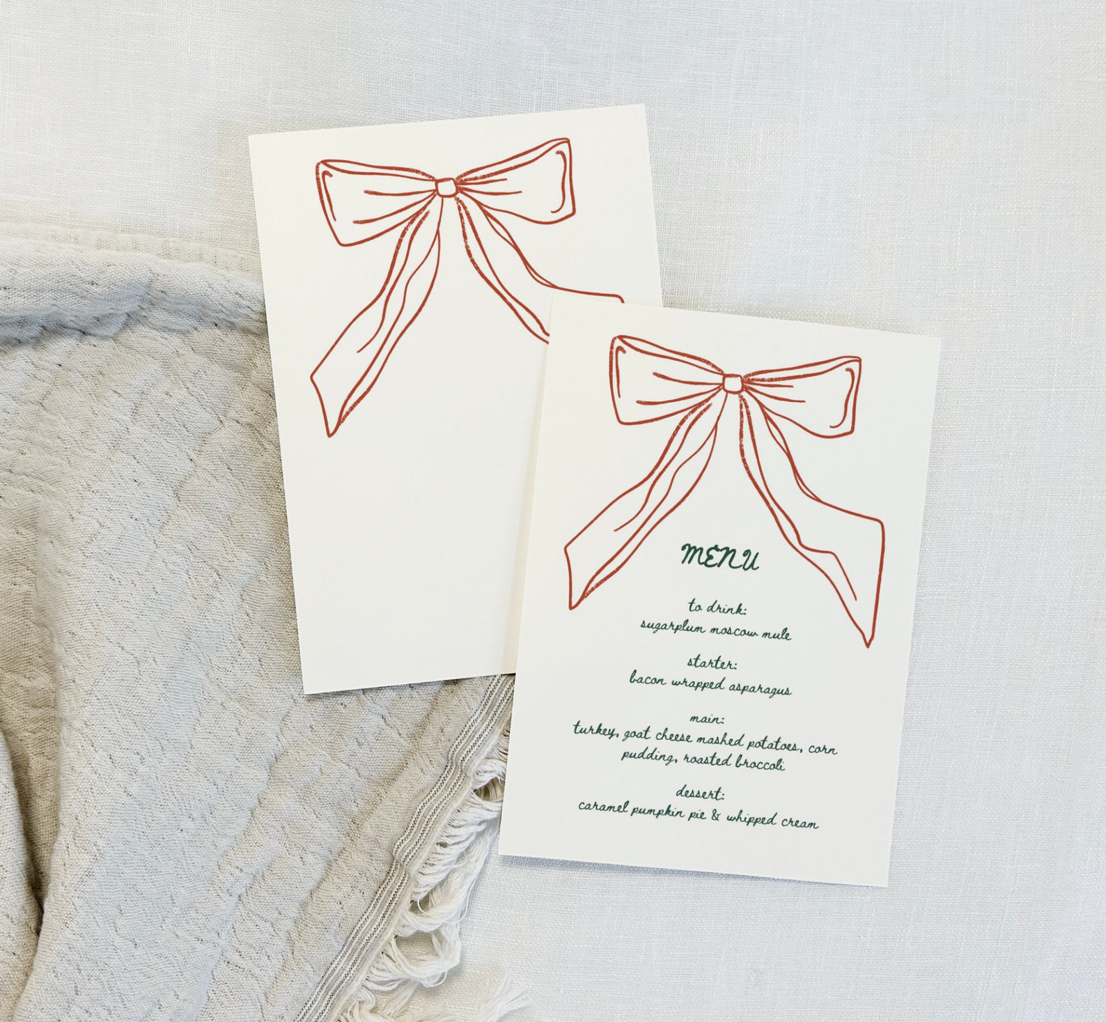 Big Bow Menu & Placecard Template, DIY Dinner Party Invitation, Hand ...