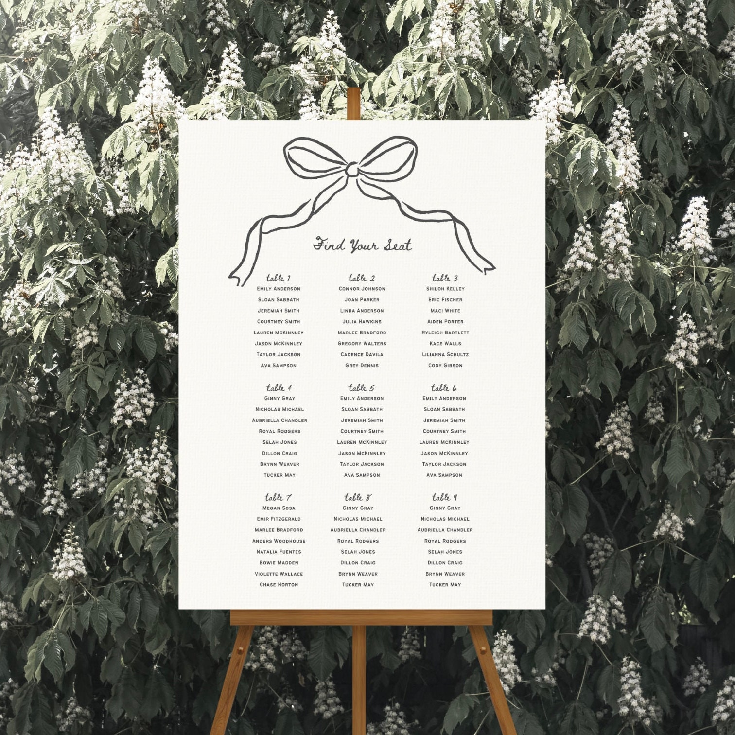 SEATING CHART Reception Signage Hand-drawn Bow, Printable Wedding Table ...
