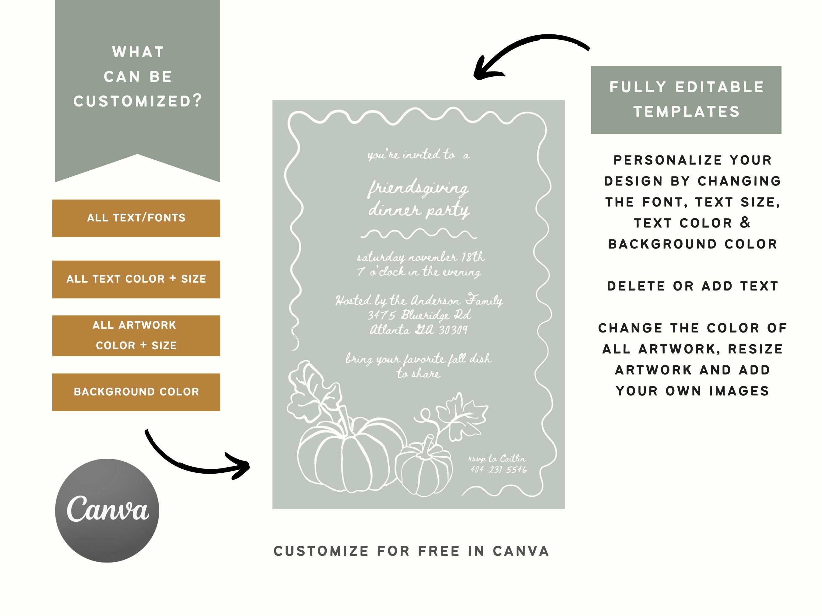 Boho Simple Canva Fall Invite Menu Template, Dinner Party Invitation ...
