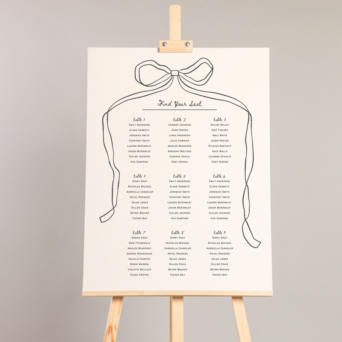 SEATING CHART Reception Signage Simple Ribbon Bow, Printable Wedding ...